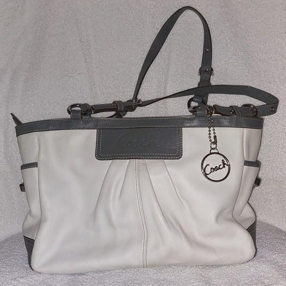 Coach | Bags | Coach Pocketbook Offwhite With Gray Trim And A Purple ...